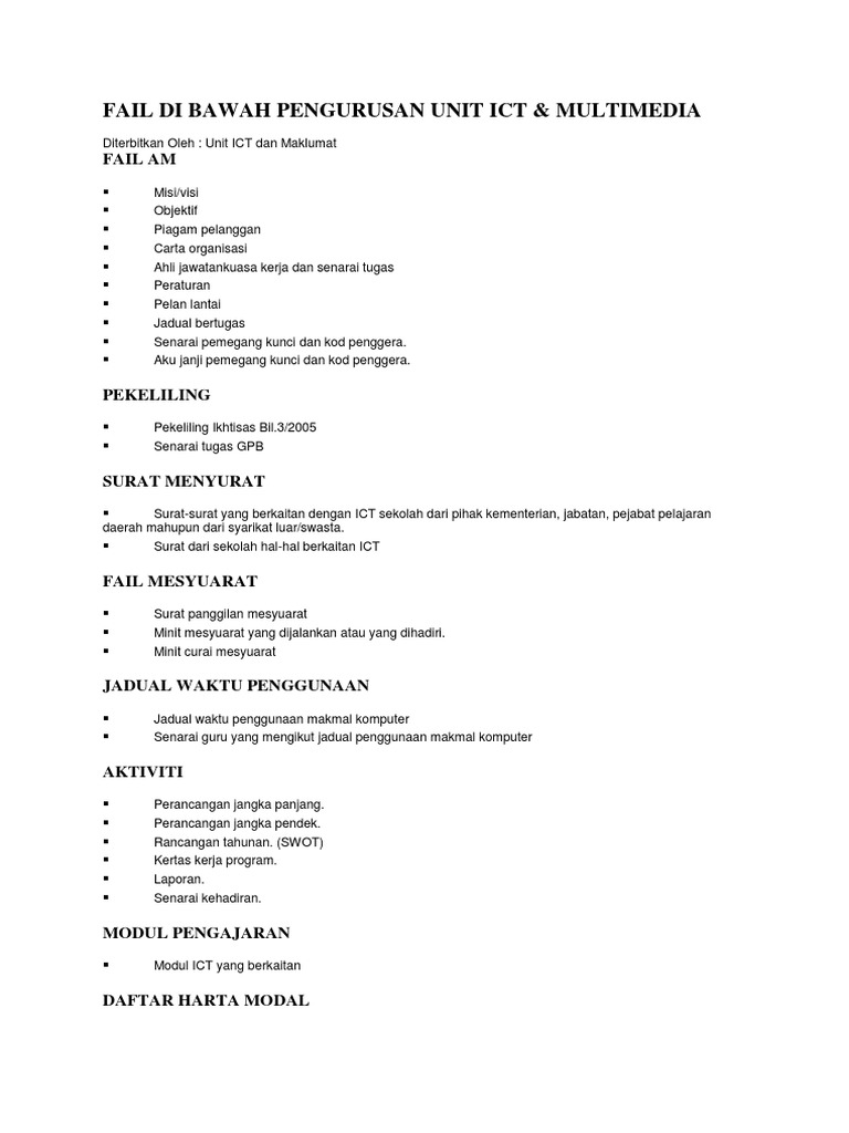 Fail Di Bawah Pengurusan Unit Ict | PDF
