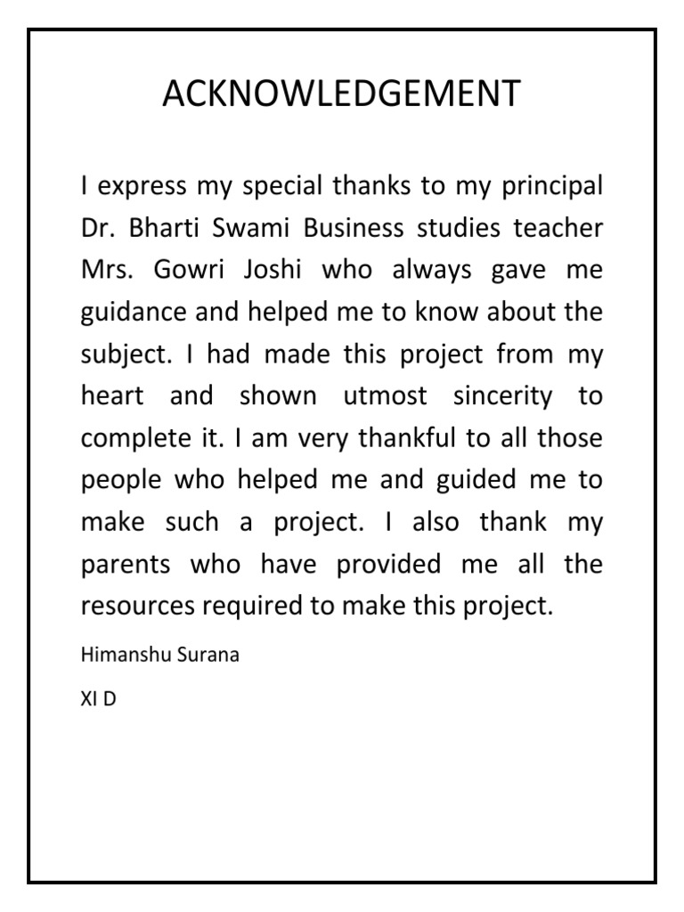 Acknowledgement For School Project Of Economics