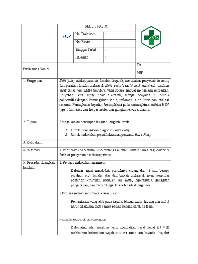 SOP Bell's Palsy | PDF