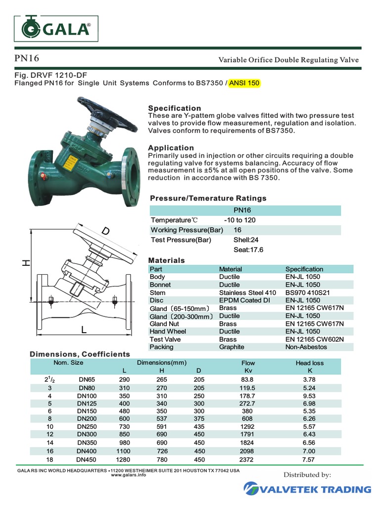 1 Gala Balancing Valve Variable Orifice FT Fig DRVF 1210-Df Pn16 65mm ...