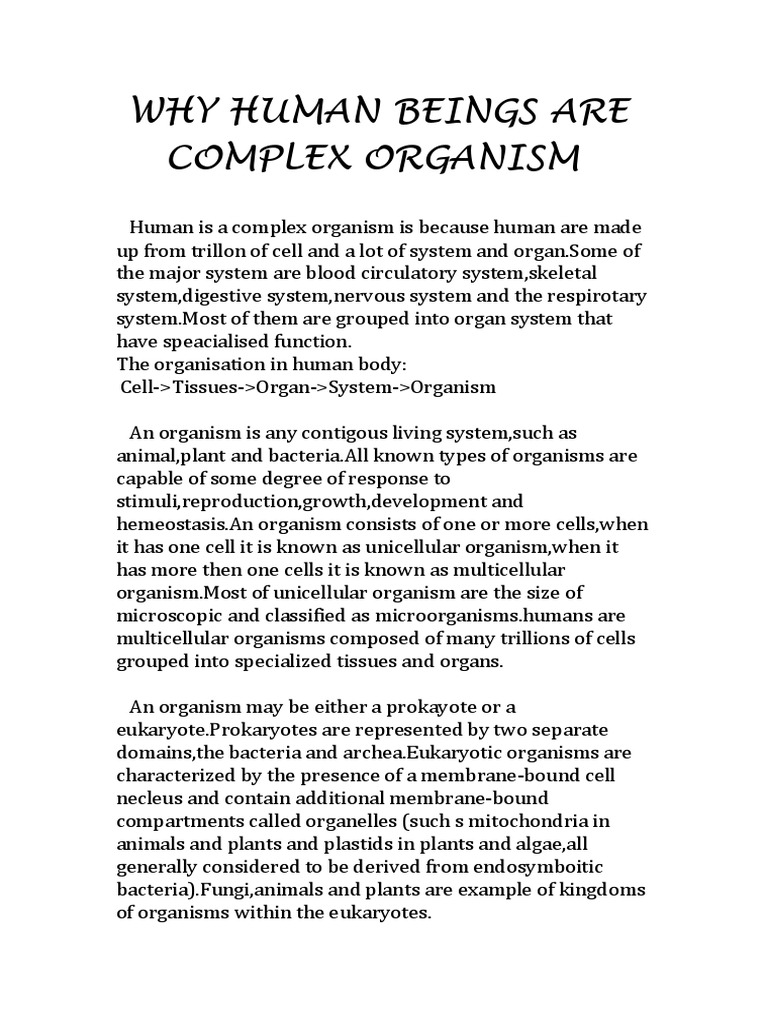 Human Beings Are Complex Organism | PDF | Organisms | Tissue (Biology)