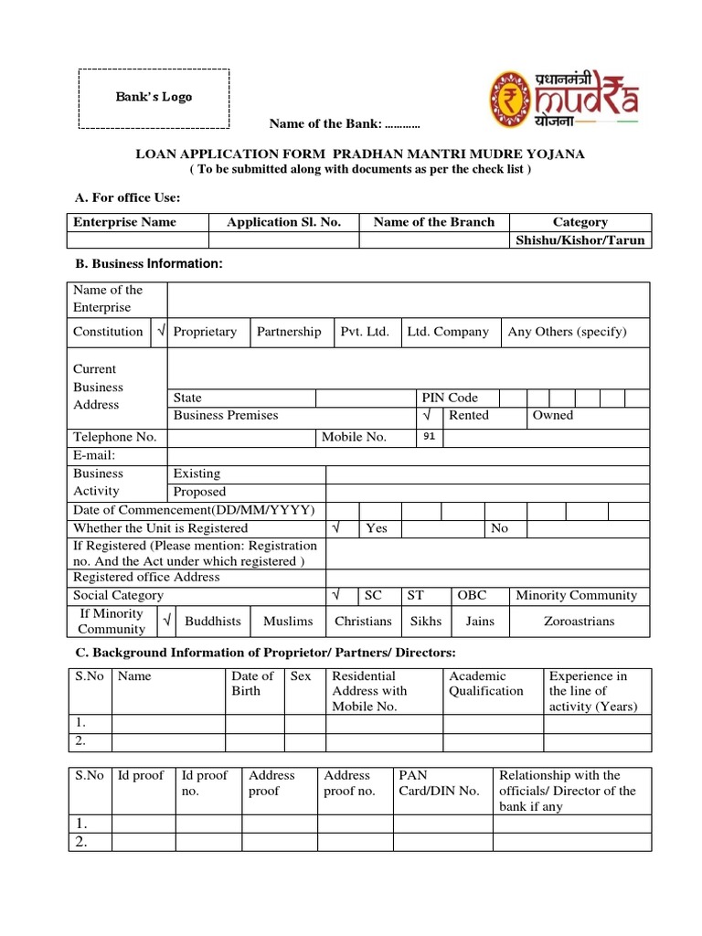 Common loan Application form Under Pradhan Mantri MUDRA Yojana.docx | Credit (Finance ...