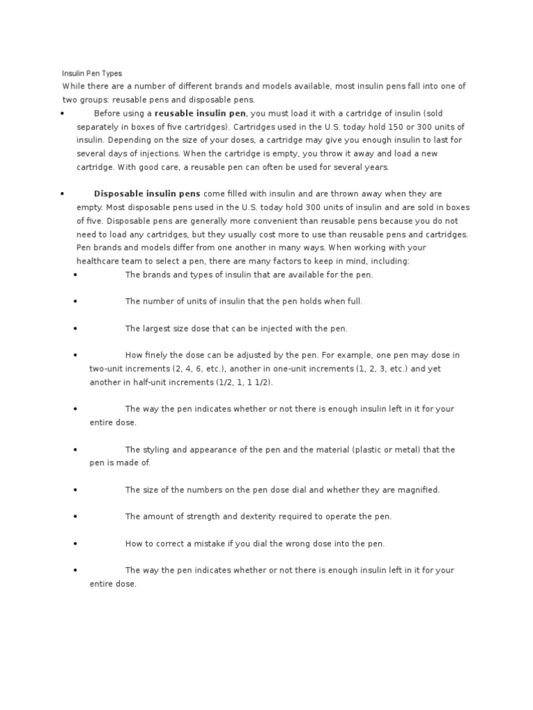 Types of Insulin Pens Explained | PDF