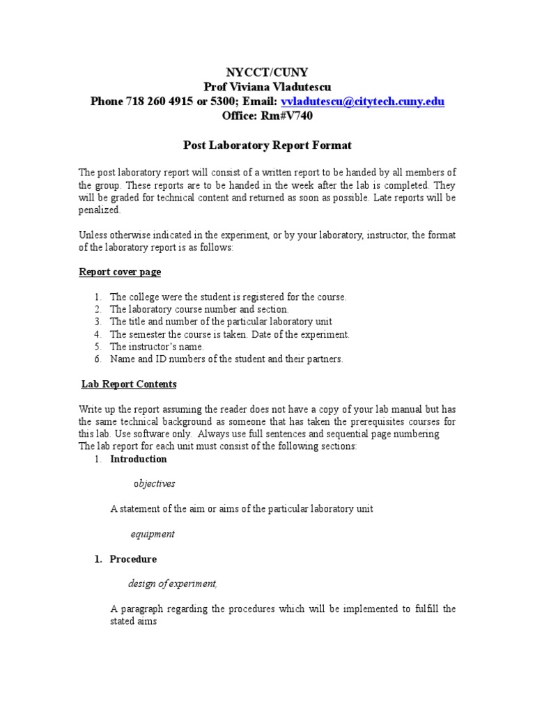 Post Laboratory Report Format Experiment Laboratories Prueba