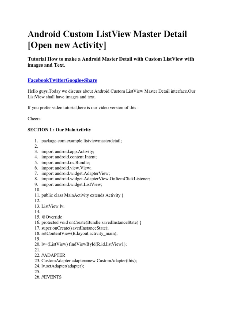 Android Custom Listview Master Detail Open New Activity Pdf Thin