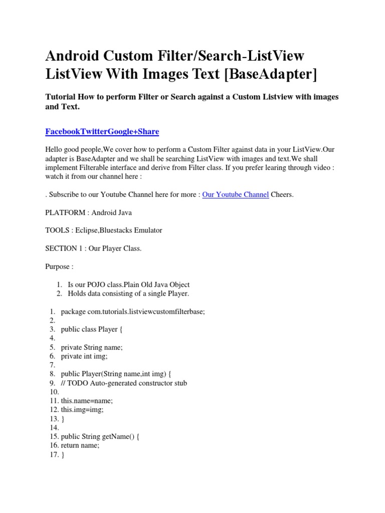 Android Custom Filter Search-ListView ListView With Images Text | PDF | Areas Of Computer ...