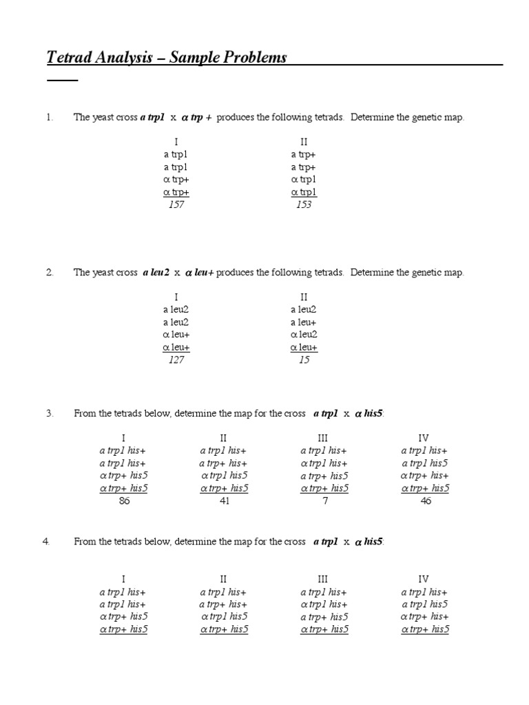Tetrad Analysis - Sample Problems: TRP + Produces The Following Tetrads ...