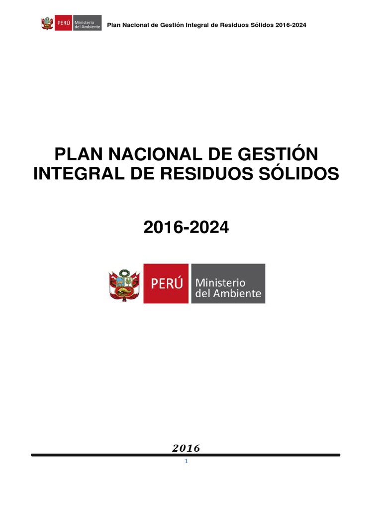 Plan Nacional Gestion Integral Residuos Solidos 2016 2024 PDF | PDF