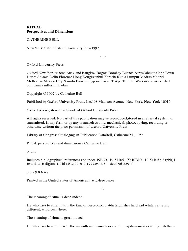 Catherine Bell RITUAL Perspectives and Dimensions | PDF | Rituals ...