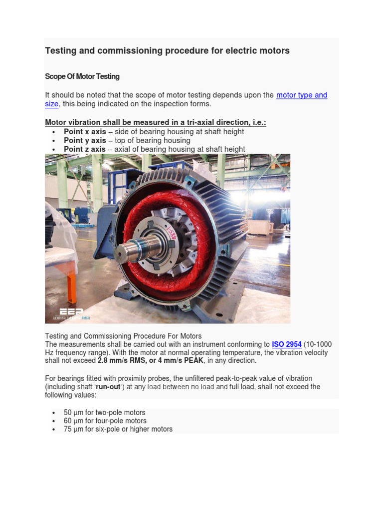 Testing and Commissioning Procedure For Electric Motors | PDF | Bearing ...