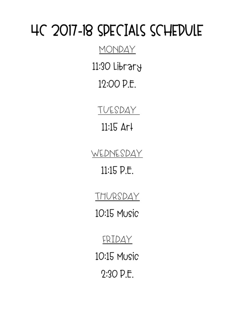 Specials Schedule | PDF