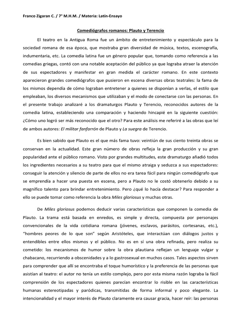 Comediografos Romanos Plauto y Terencio | PDF | Comedia | Teatro