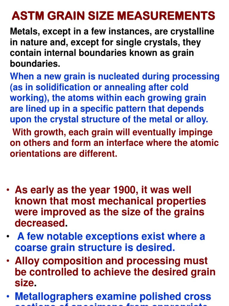 05 ASTM GRAIN SIZE MEASUREMENTS.ppt | Crystallite | Materials Science