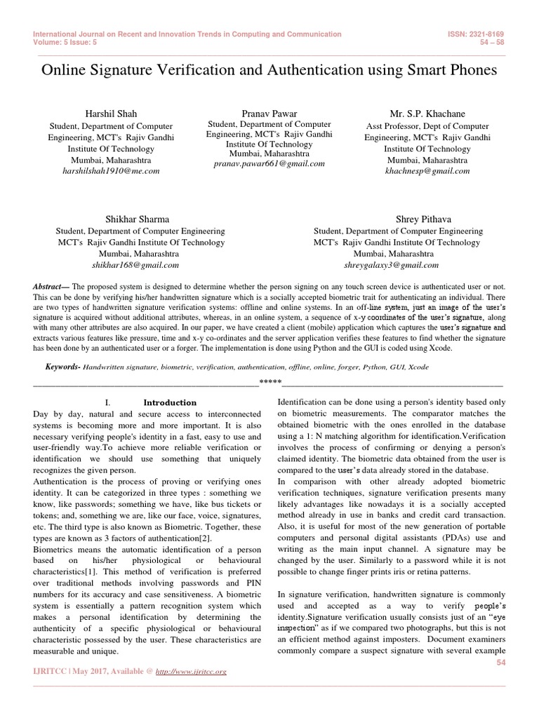 Online Signature Verification and Authentication Using Smart Phones ...