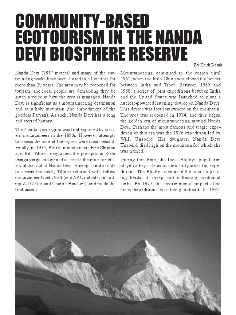 Community-Based Ecotourism in The Nanda Devi Biosphere Reserve | PDF ...