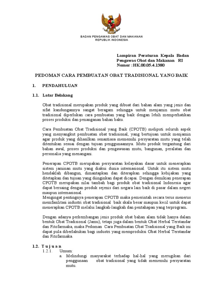 Pedoman Cara Pembuatan Obat Tradisional Yang Baik Pdf Pdf