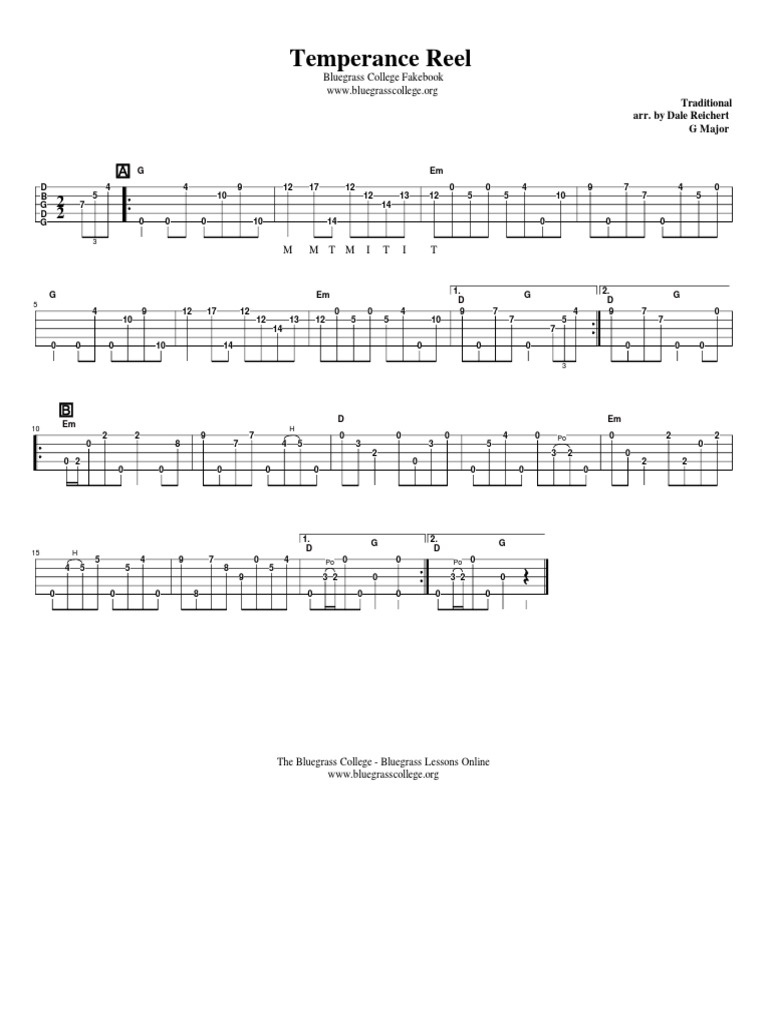 Temperance Reel Bluegrass Fakebook Arrangement Dale Reichert | PDF ...