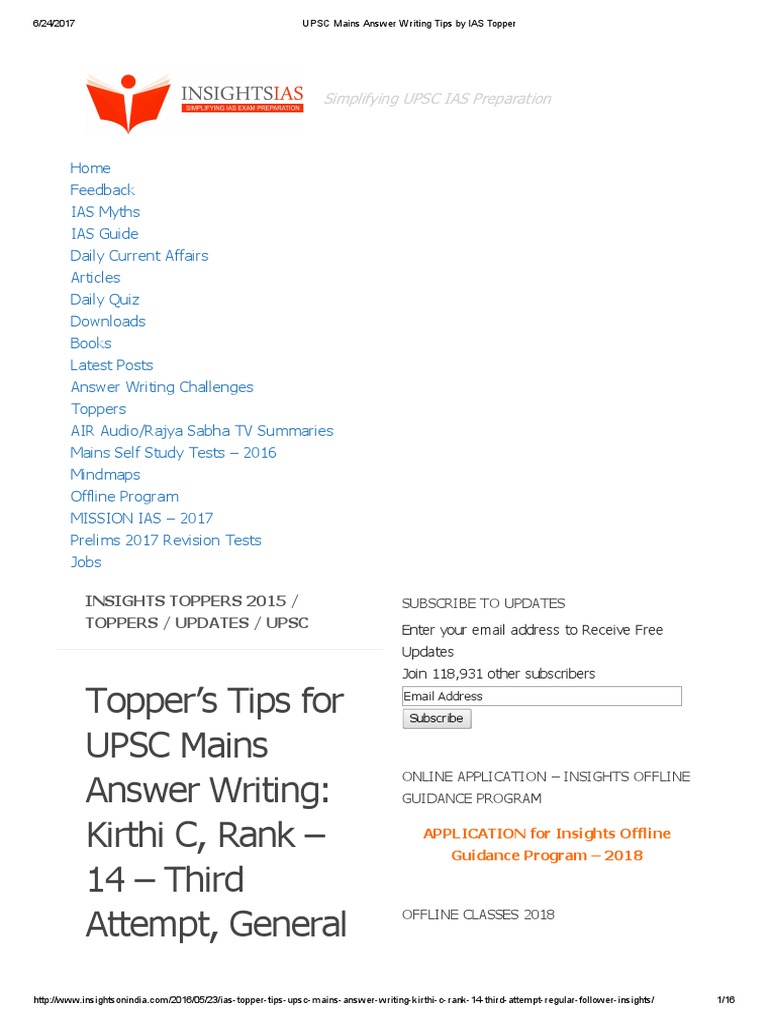 UPSC Mains Answer Writing Tips by IAS Topper | Download Free PDF ...