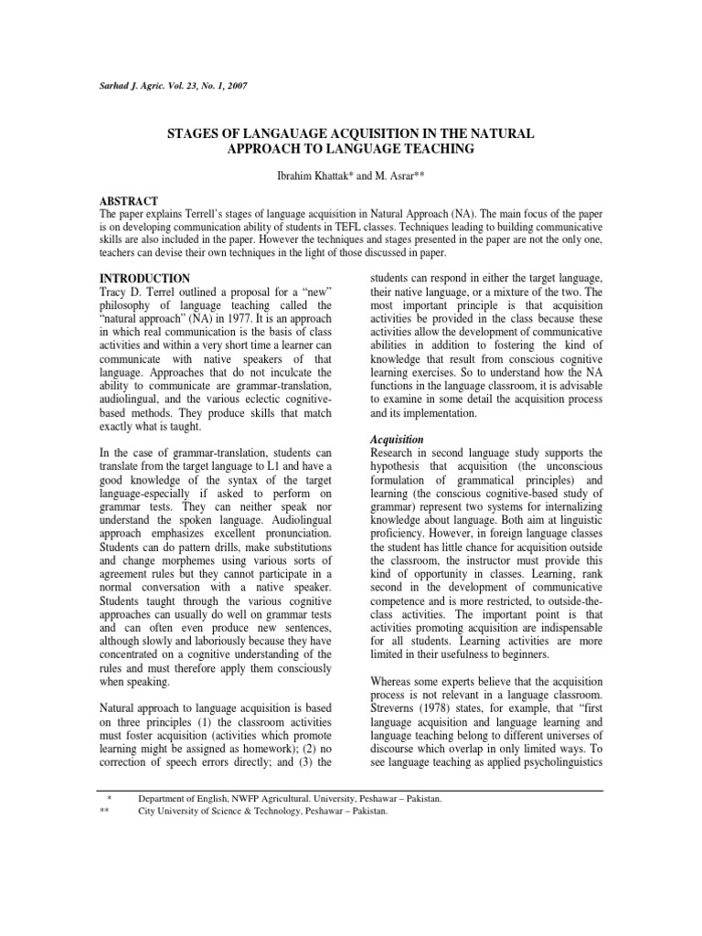 Language Acquisition in Natural Approach | PDF | Language Acquisition ...
