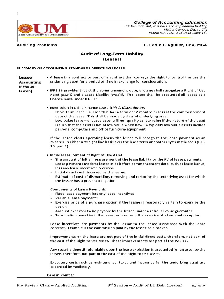 5rd Sessiom - Audit of Lease | PDF | Lease | Renting