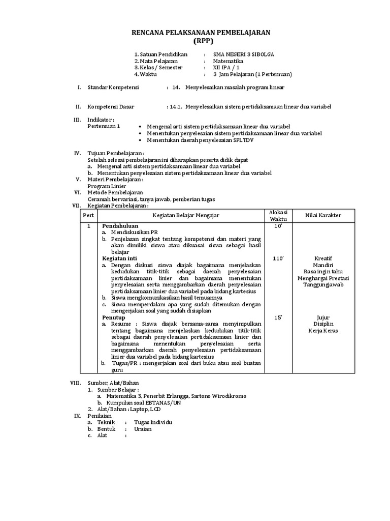 RPP KTSP Program Linear | PDF