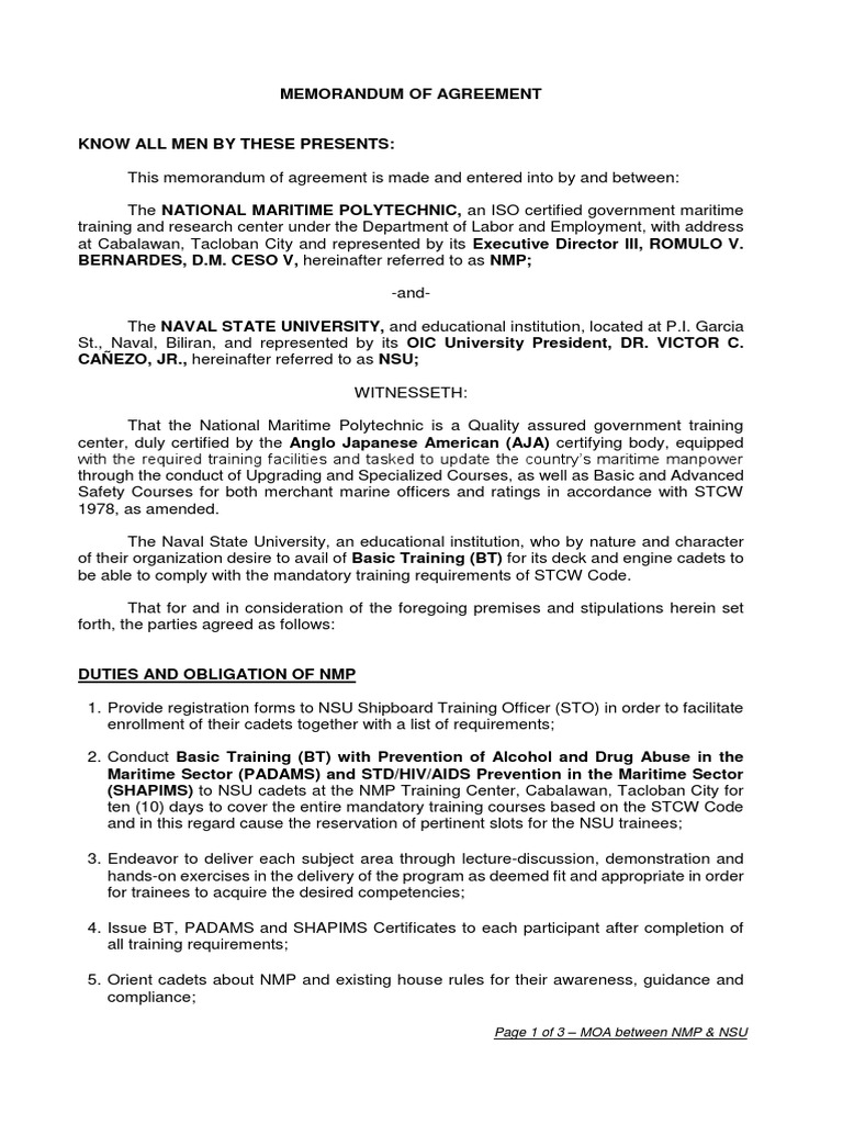 Memorandum of Agreement NMP | PDF | Negligence | Common Law