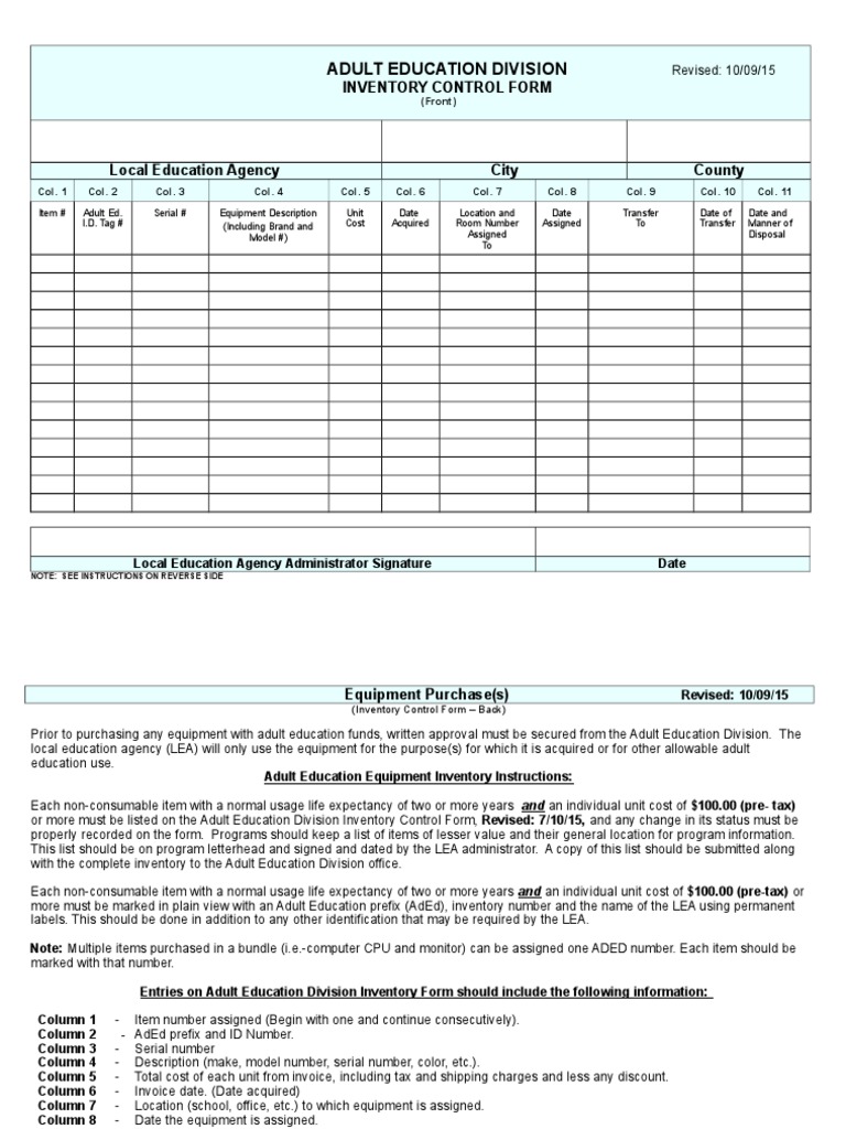 Inventory Control Form 7 2015 | PDF | Inventory | Business