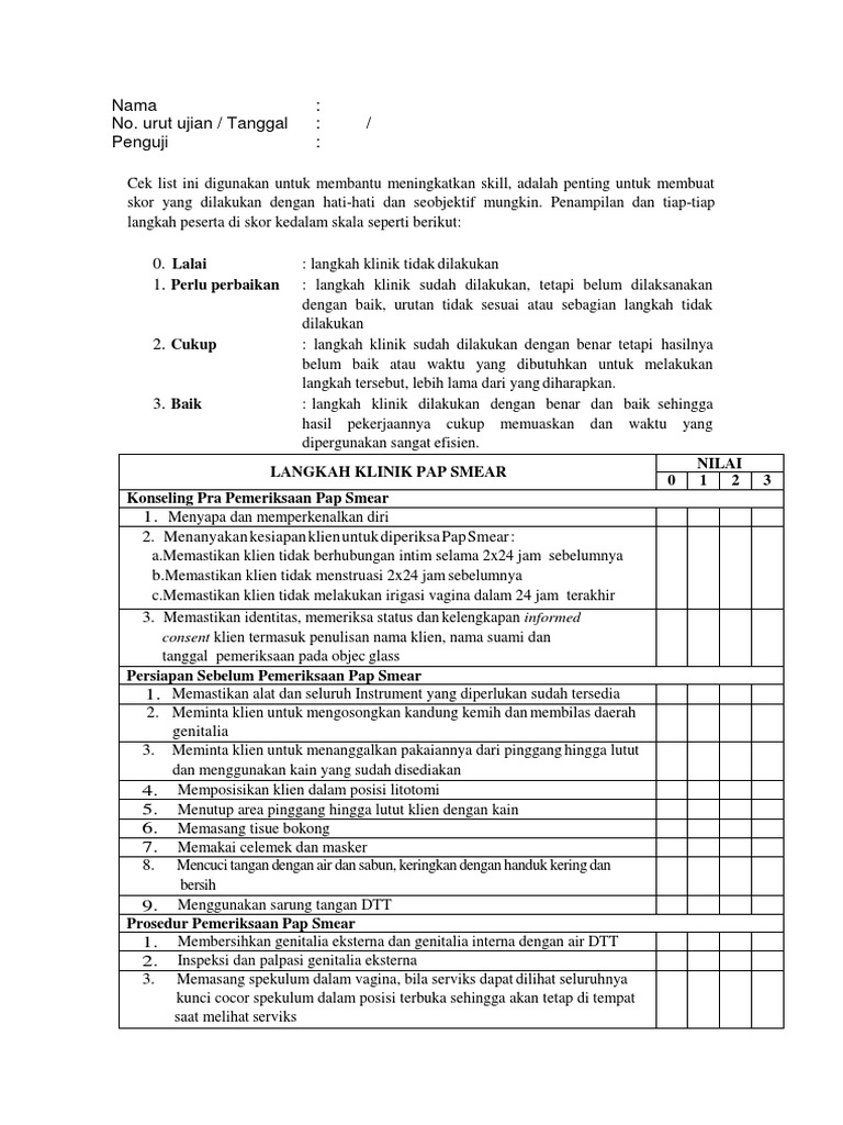 Daftar Tilik Papsmear (1) Osce | PDF