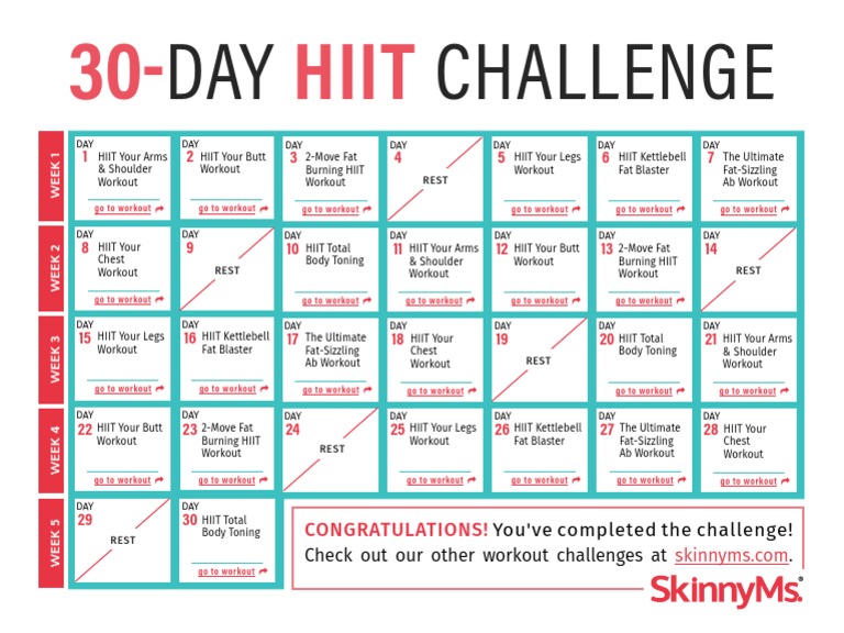 30-Day HIIT Challenge | PDF | Kettlebell | Weight Training