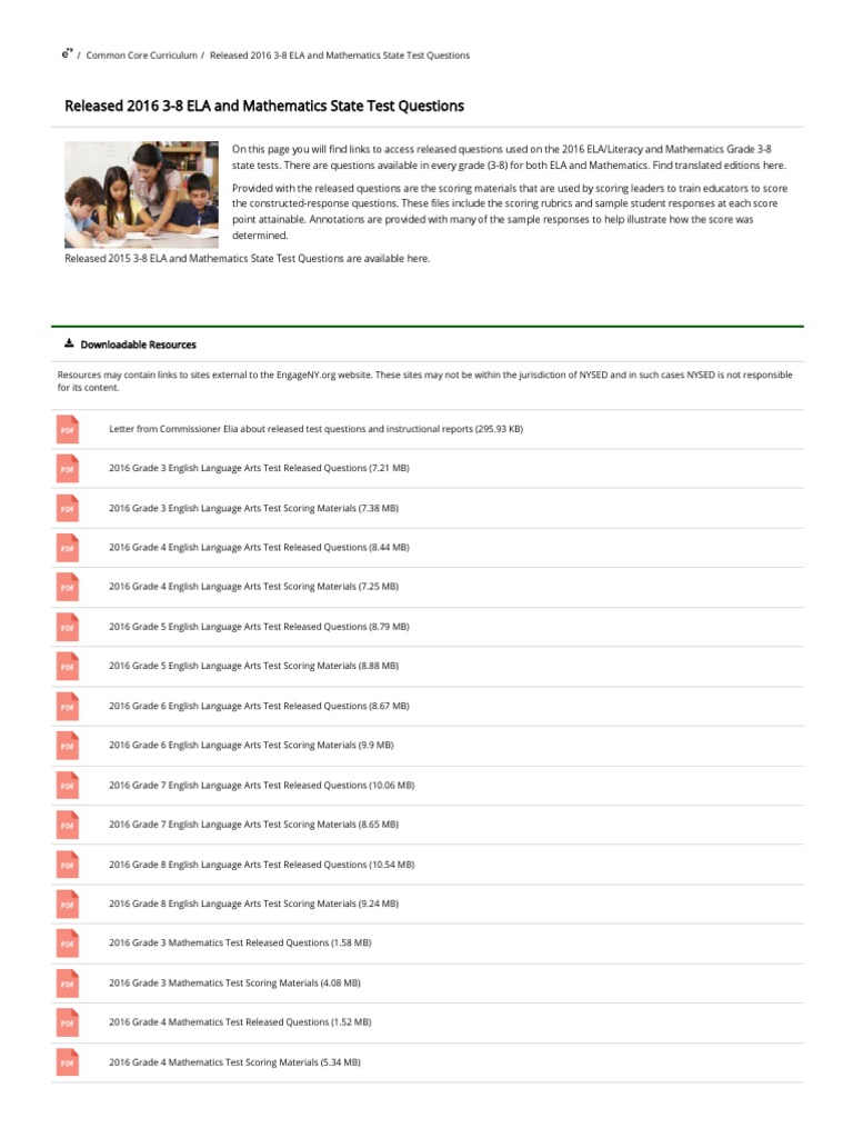 Released 2016 3-8 ELA and Mathematics State Test Questions - EngageNY ...