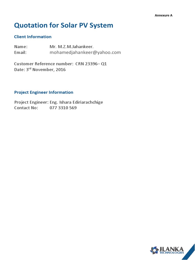 Solar System Quotation 23396 | Download Free PDF | Photovoltaic System ...