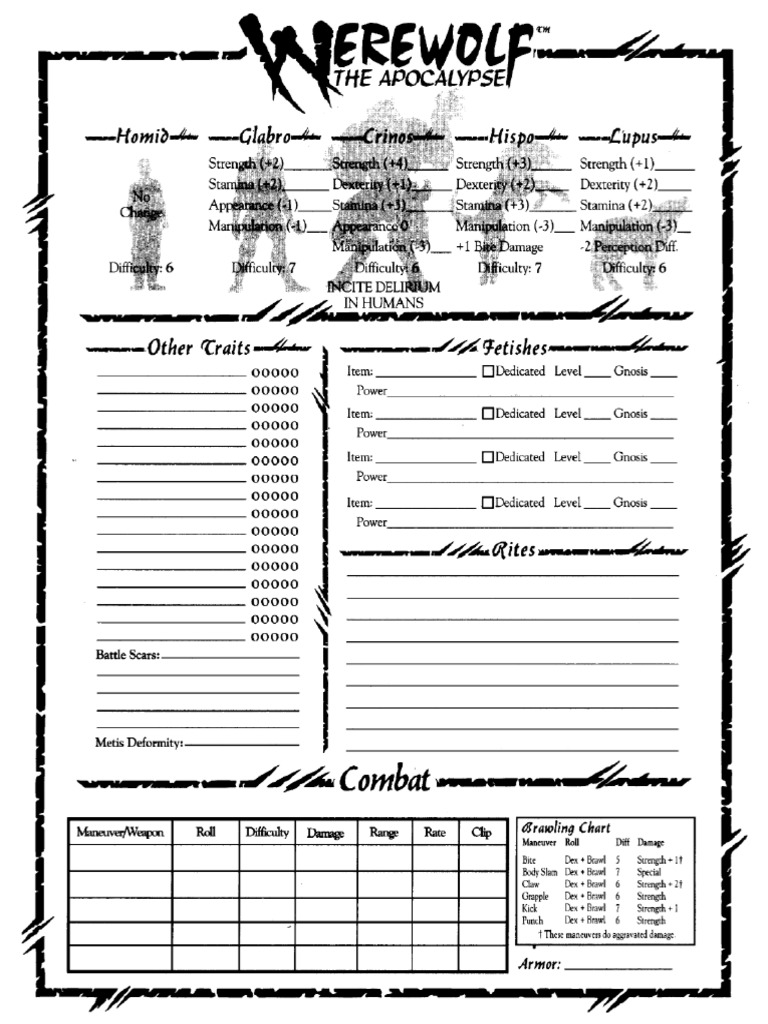 Werewolf: The Apocalypse Character Sheet | PDF