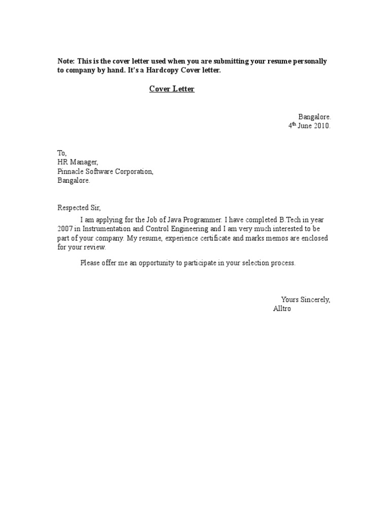 Cover Letter - Hardcopy F | PDF