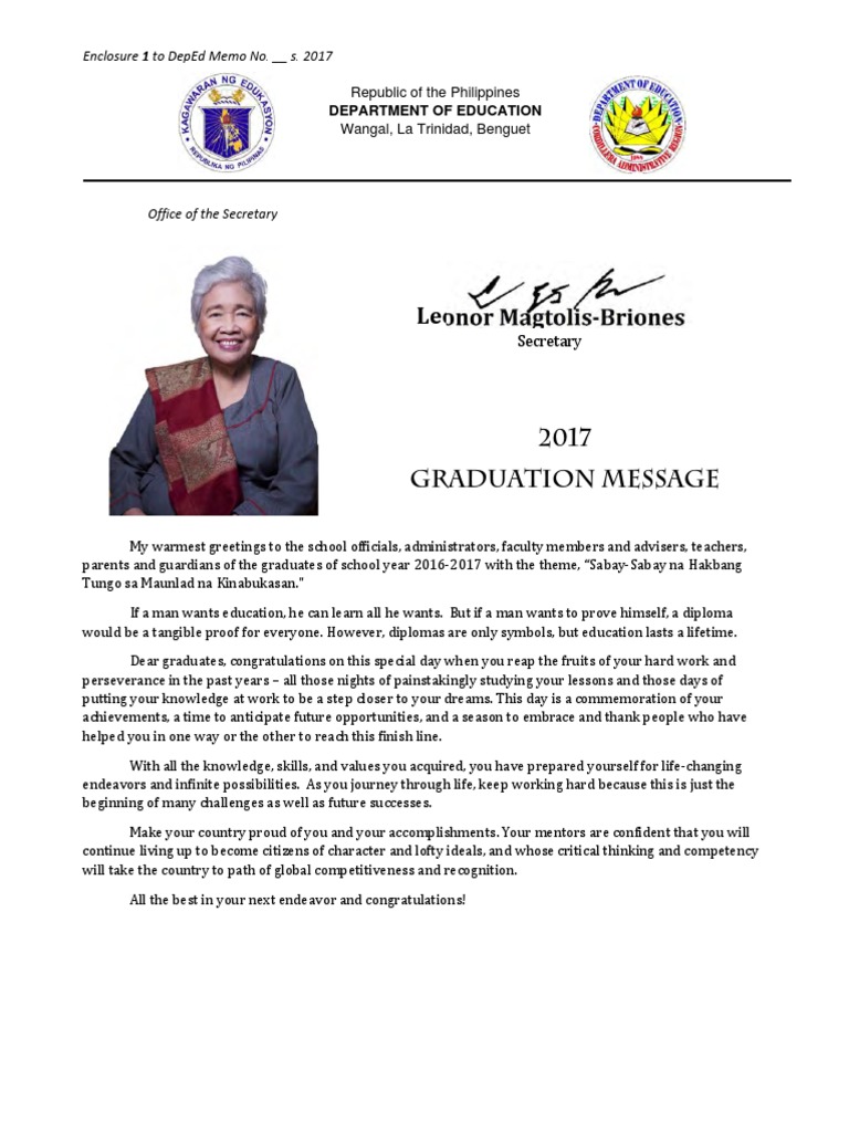 2017 Graduation Message PDF | Download Free PDF | Cognition | Teaching ...