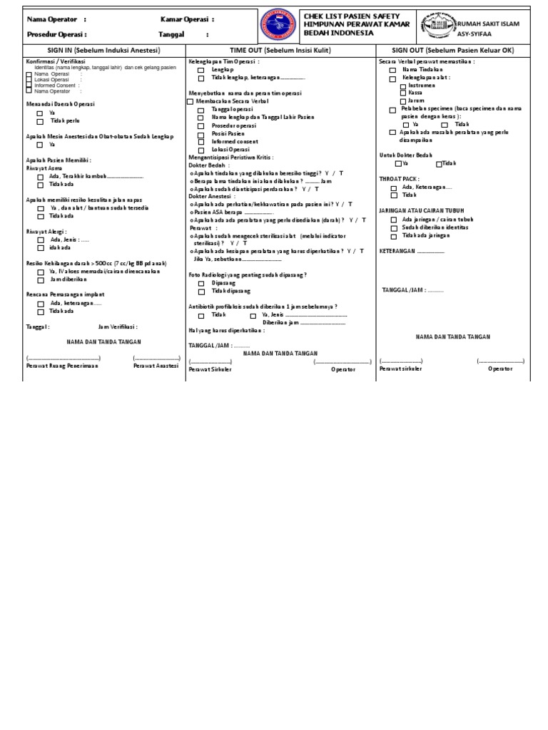 Checklist Keselamatan Pasien Operasi | PDF