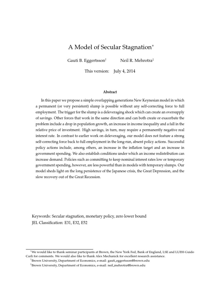 Economists Explore Secular Stagnation | PDF | Economic Stagnation ...