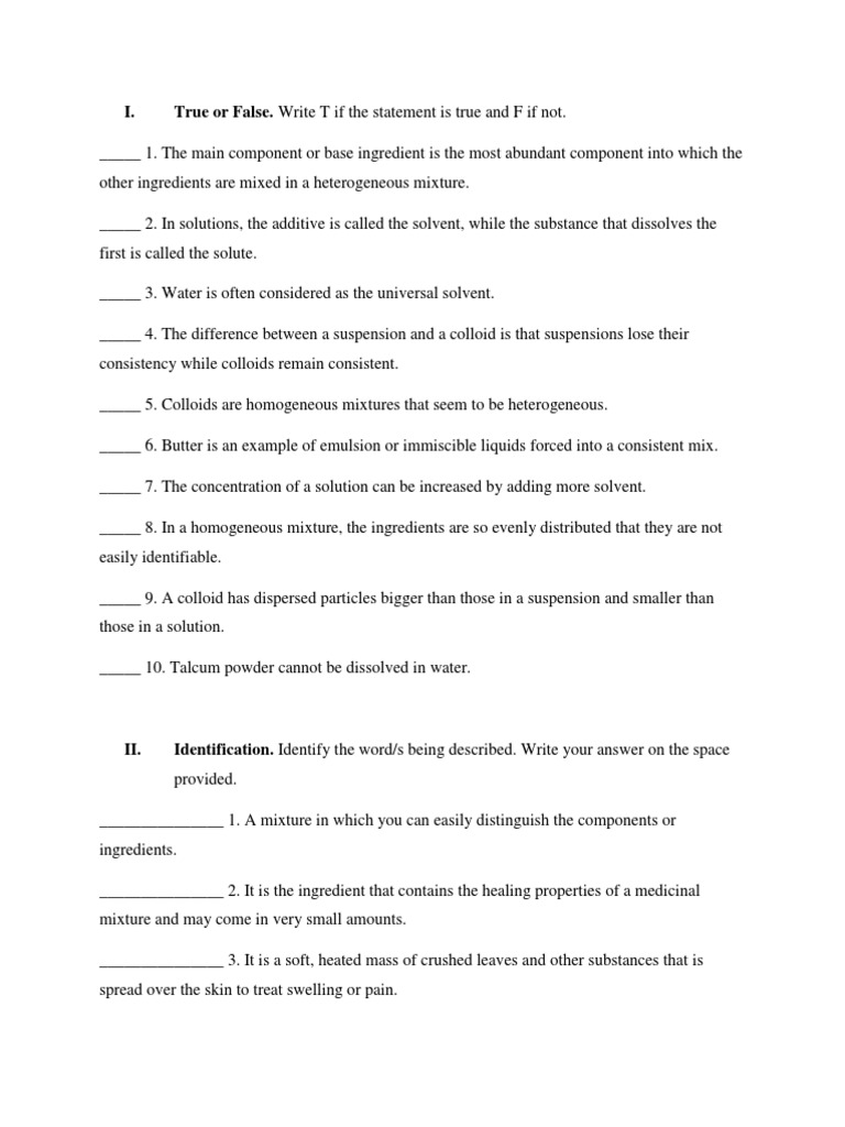 Science Mock Exam | Solution | Mixture