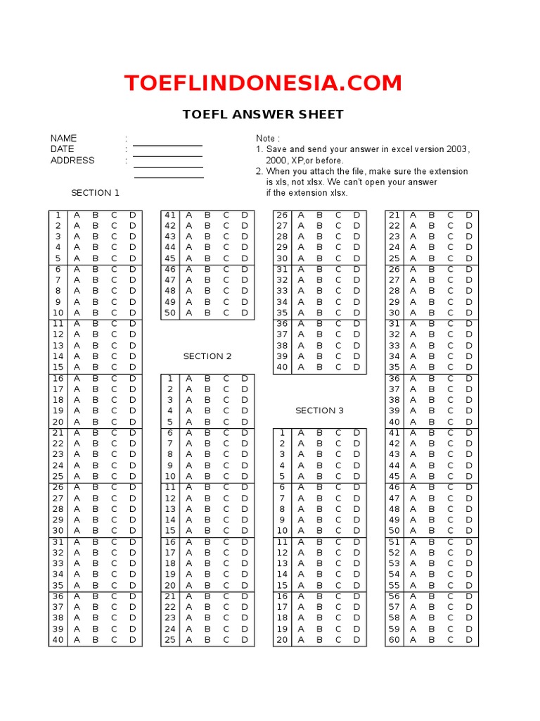 Toefl Answer Sheet | PDF | Windows Text Related Software | Microsoft Excel