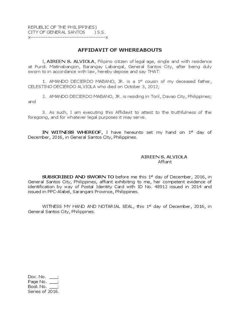 Affidavit of Whereabouts | PDF