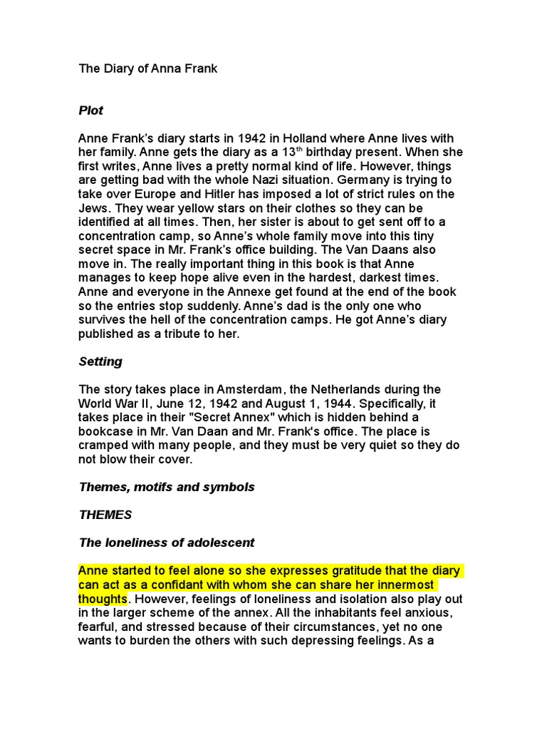 The Diary of Anna Frank Answer 1 | PDF | Anne Frank