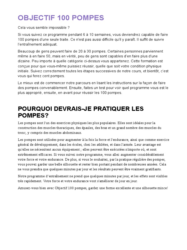 Défi 100 Pompes en 10 Semaines | PDF | La nature | Des sports