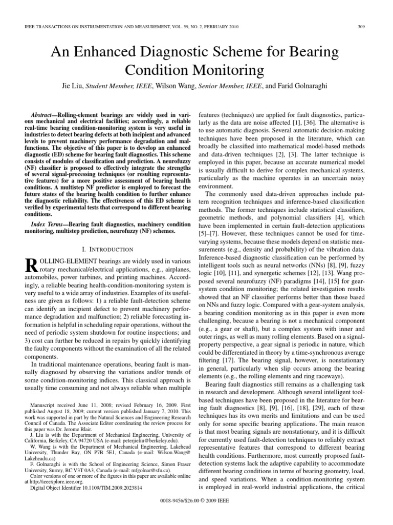 An Enhanced Diagnostic Scheme For Bearing Condition Monitoring-nbB PDF ...