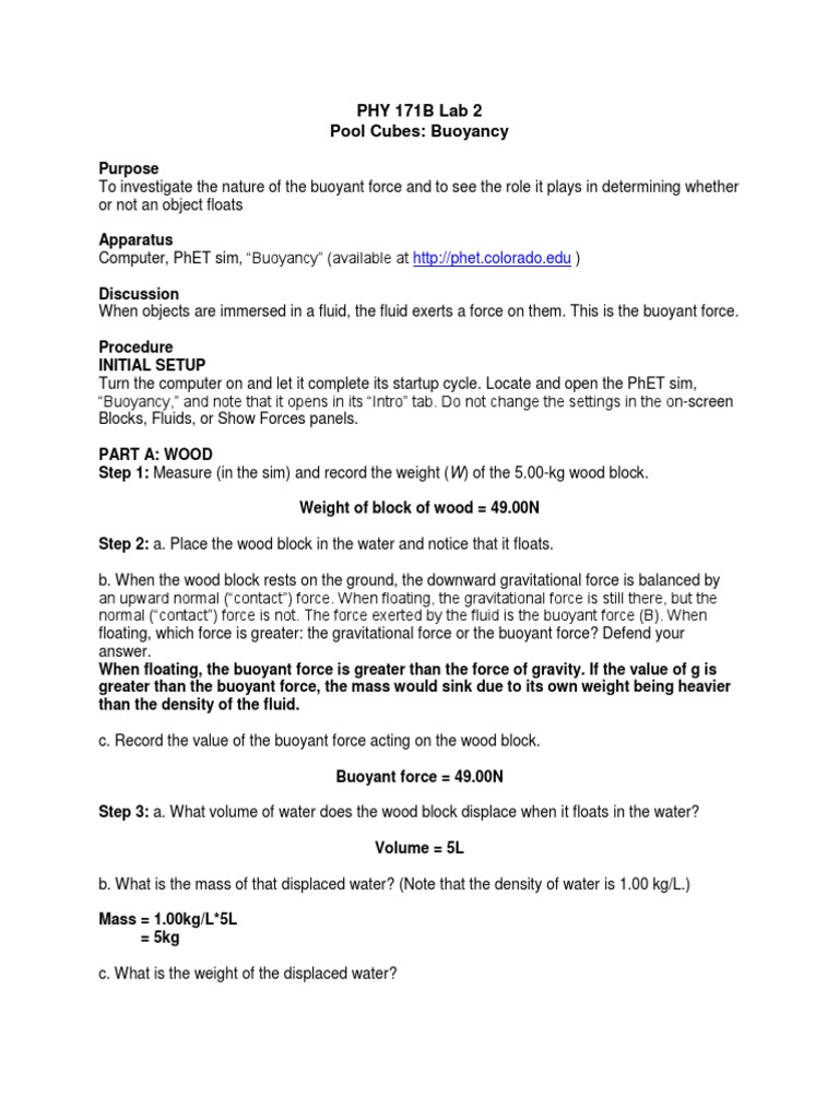 PHY 171B Lab 2 | PDF | Buoyancy | Density