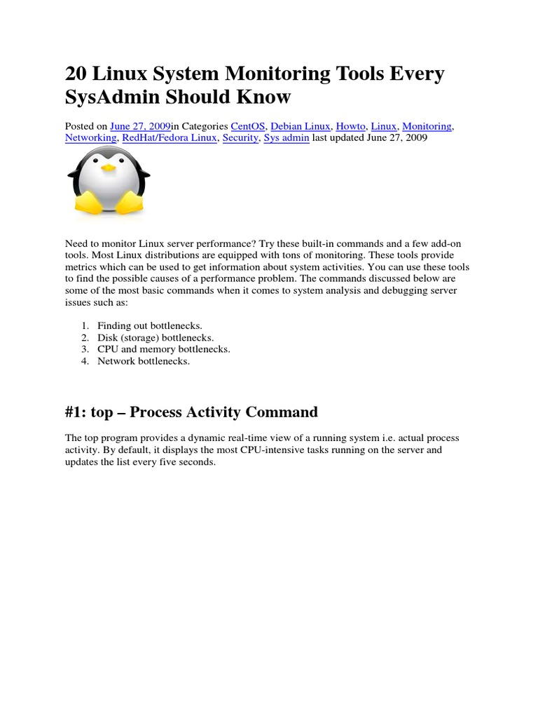 20 Linux System Monitoring Tools Every SysAdmin Should Know | PDF | Transmission Control ...