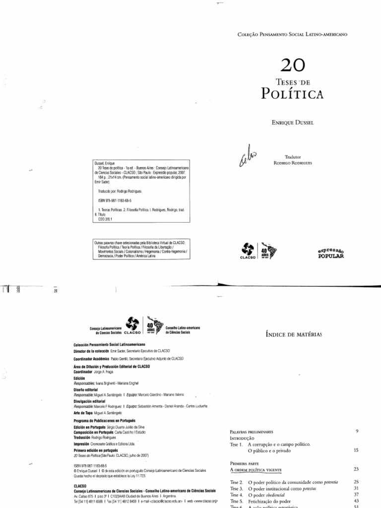 DUSSEL Enrique - 20 Teses de Politica - 1 PDF | PDF