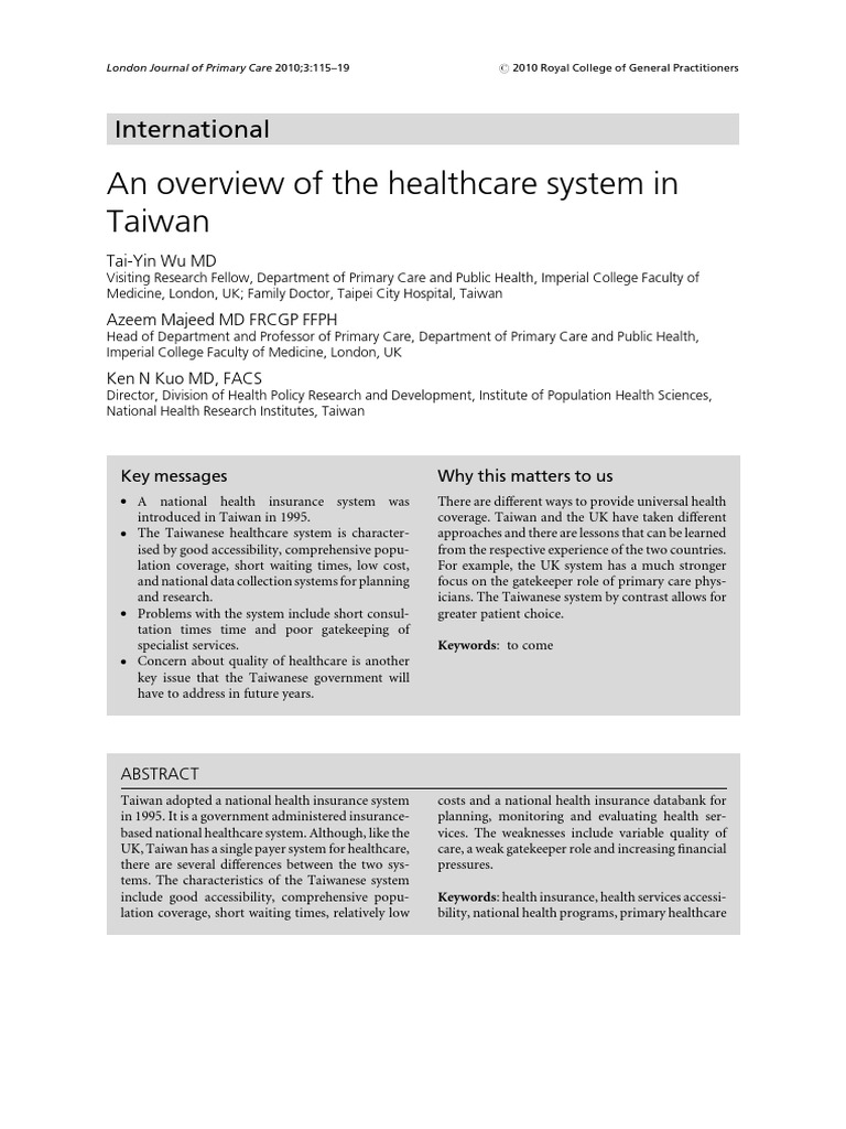 Health System in Taiwan | PDF | Health System | General Practitioner