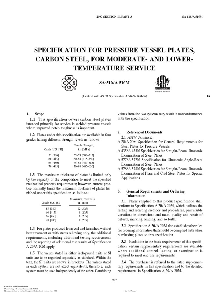 Specification For Pressure Vessel Plates, Carbon Steel, For Moderate ...