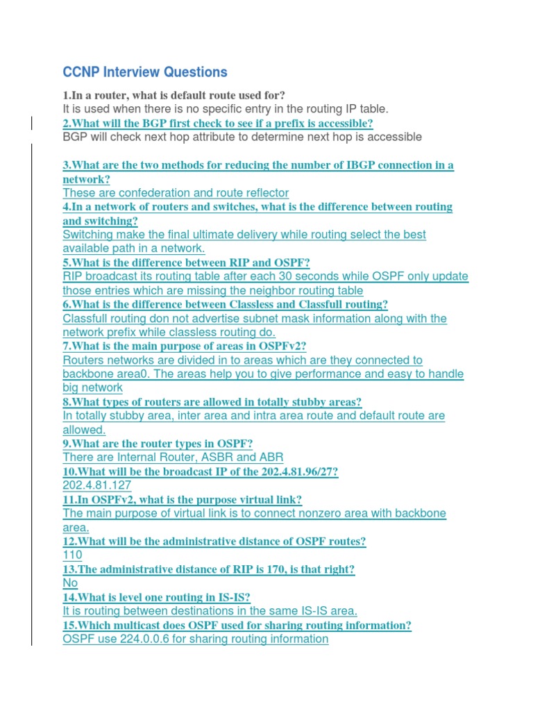 CCNP Interview Questions | Download Free PDF | Internet Protocol Suite ...