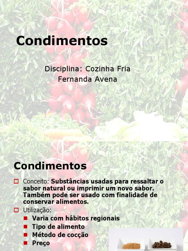Condimentos Cozinha Fria | PDF | Tempero | Mostarda (condimento)