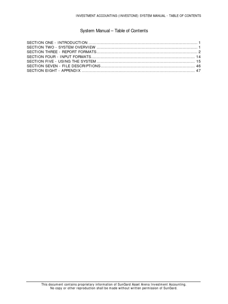 Investment Accounting (Investone) System Manual - Table of Contents ...
